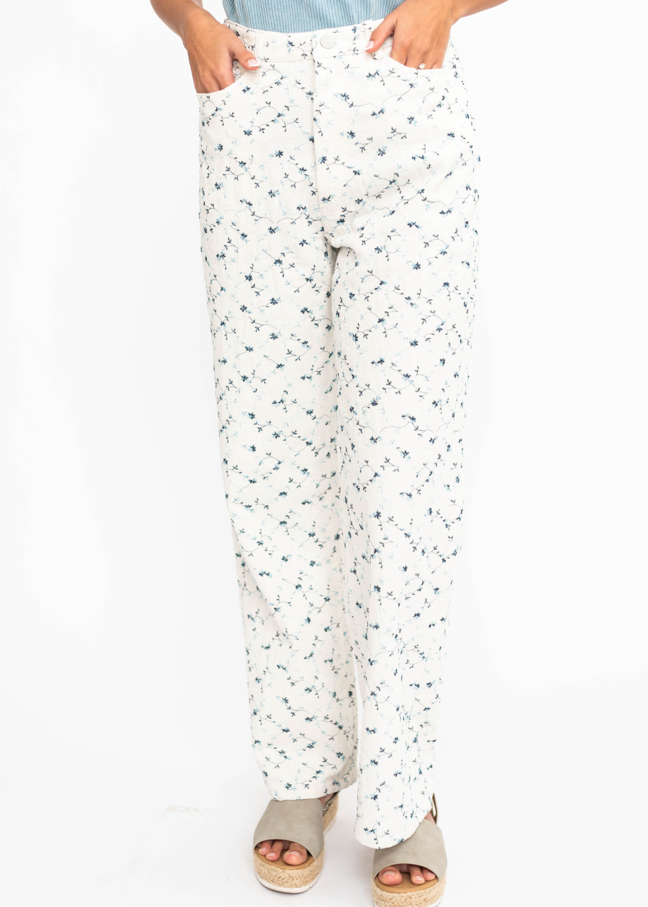 Celeste Ivory Floral Pants Polagram – My Sister's Closet
