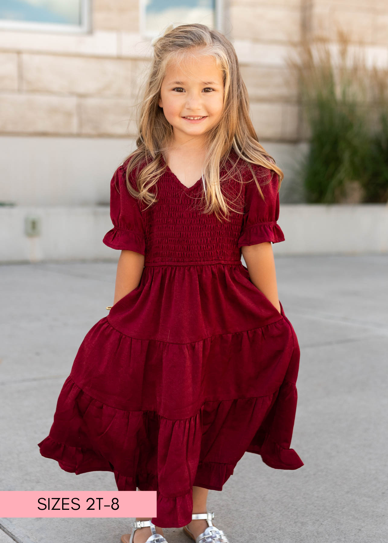 Charlotte Wine Smocked Little Girl Dress | Lena Layne