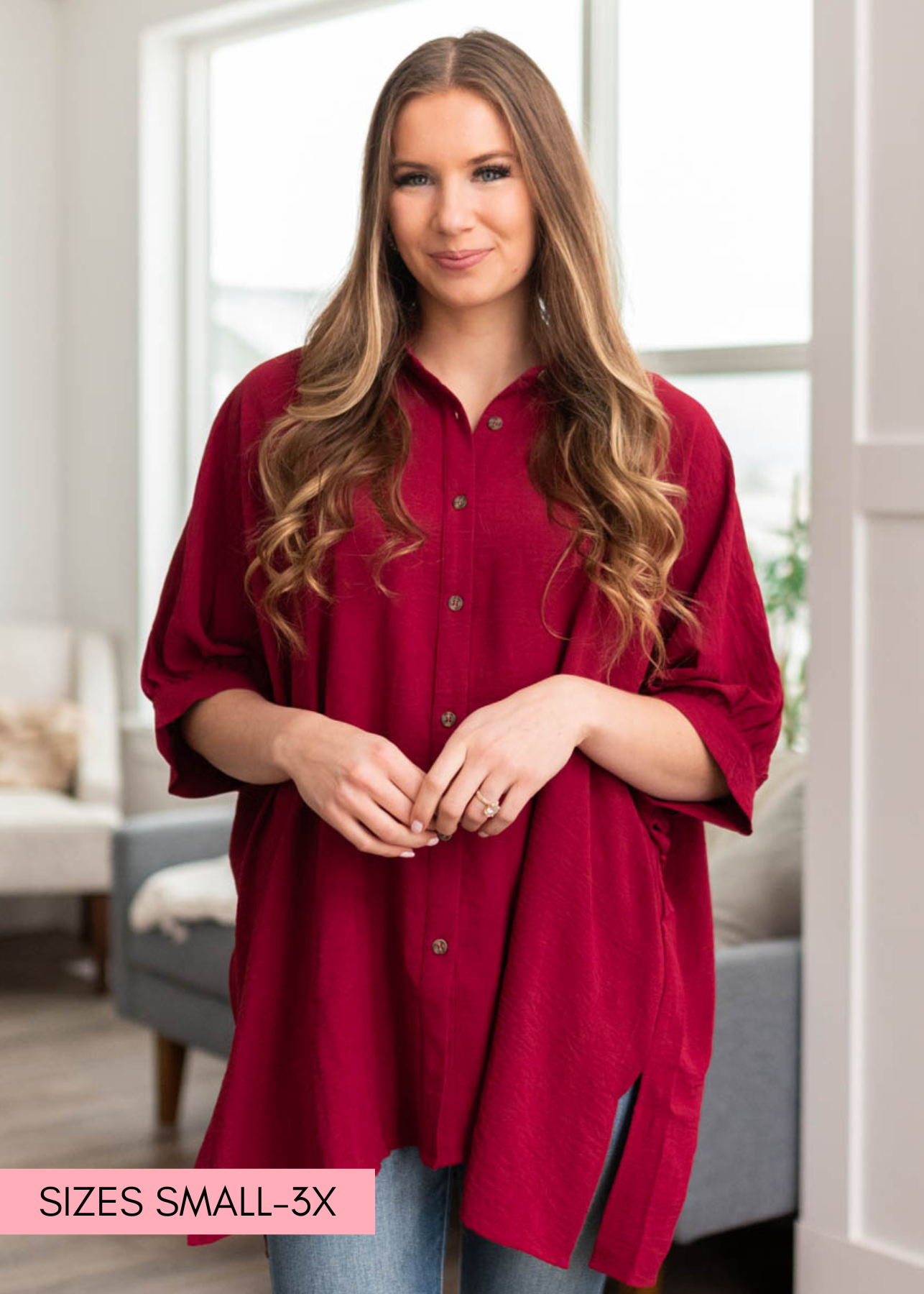 Dana Burgundy Button Down Blouse Hailey&Co – My Sister's Closet