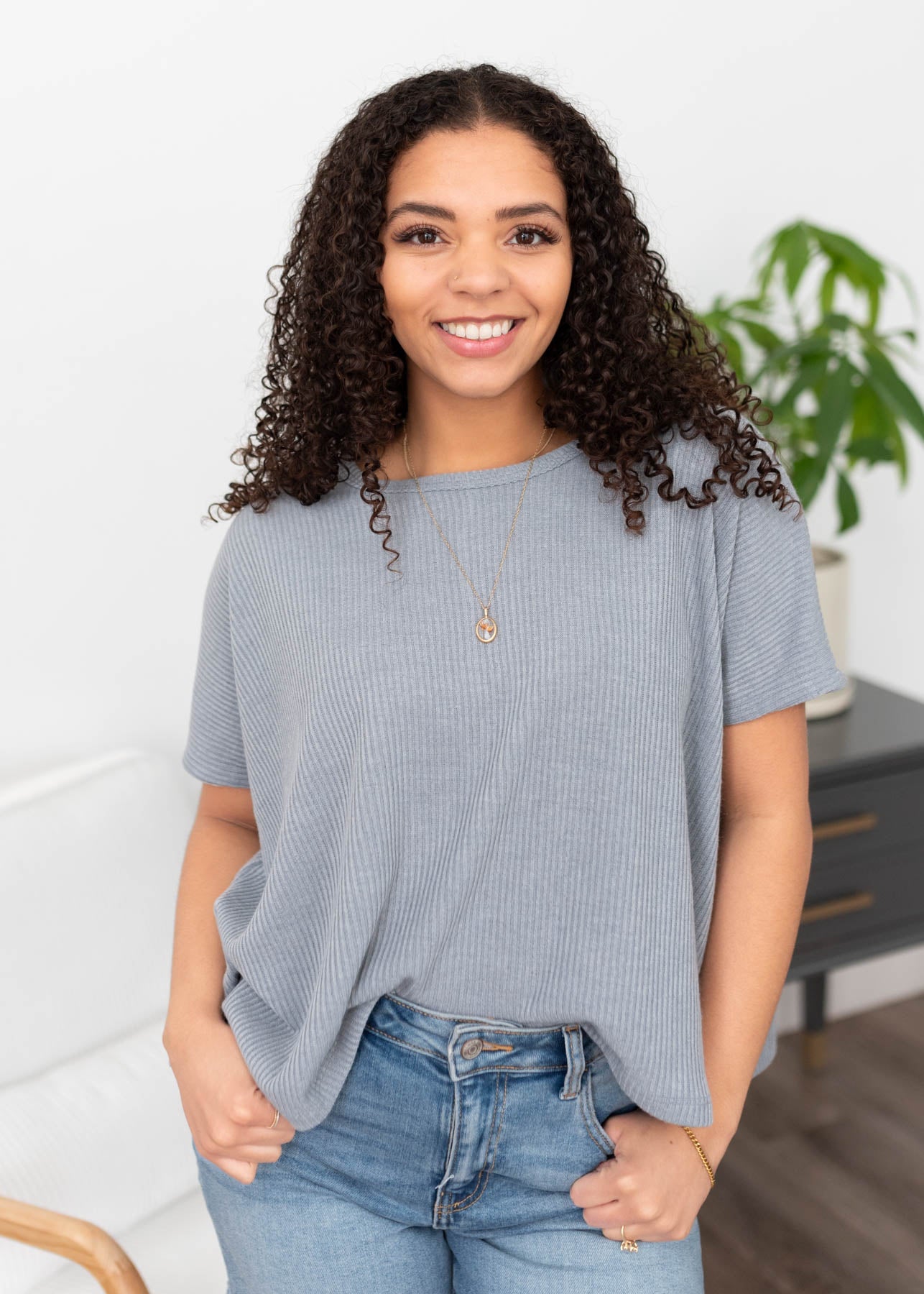 Hailey Blue Grey Ribbed Top Zenana – Lena Layne
