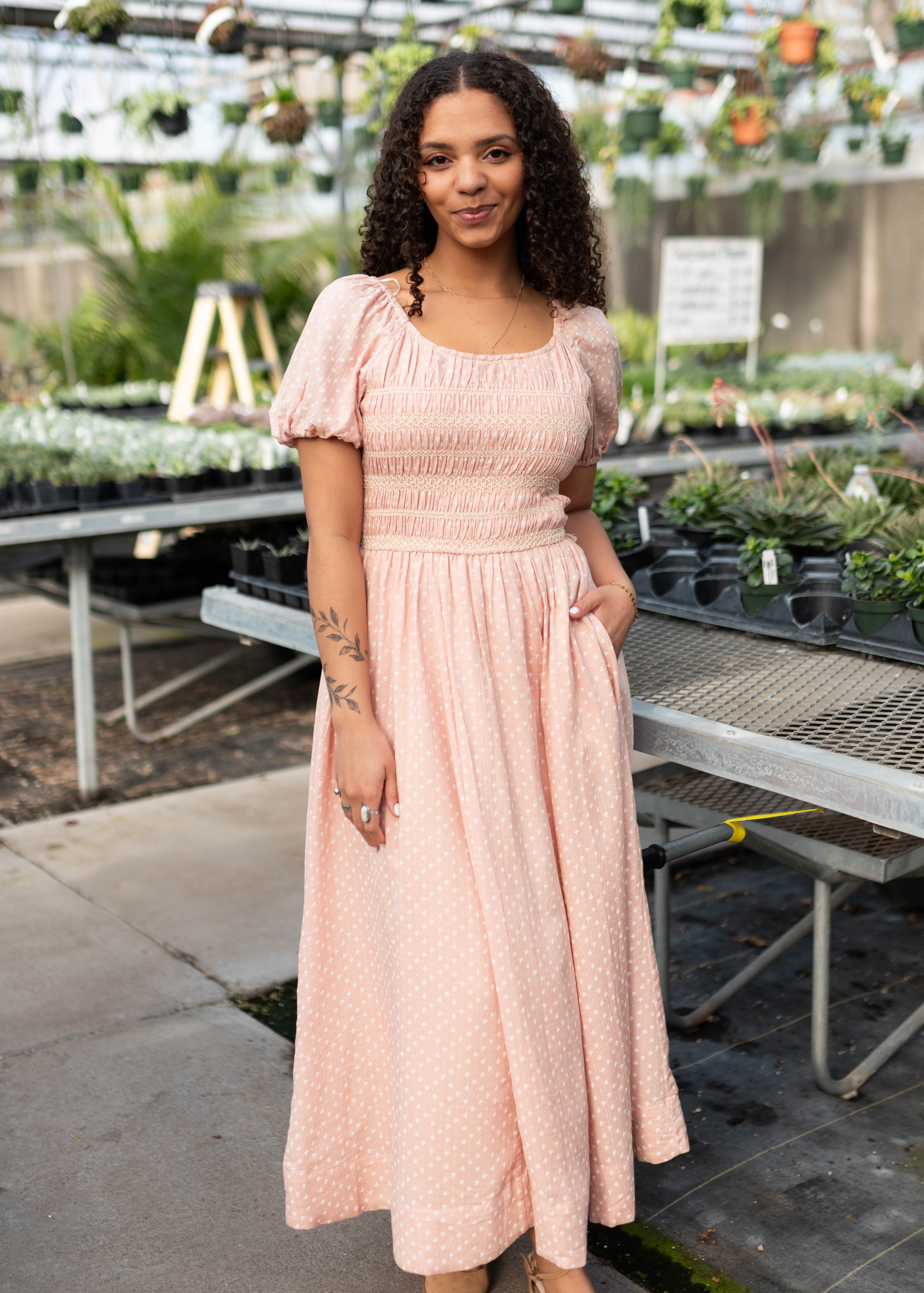Helen Light Pink Smocked Dress In Loom – Lena Layne