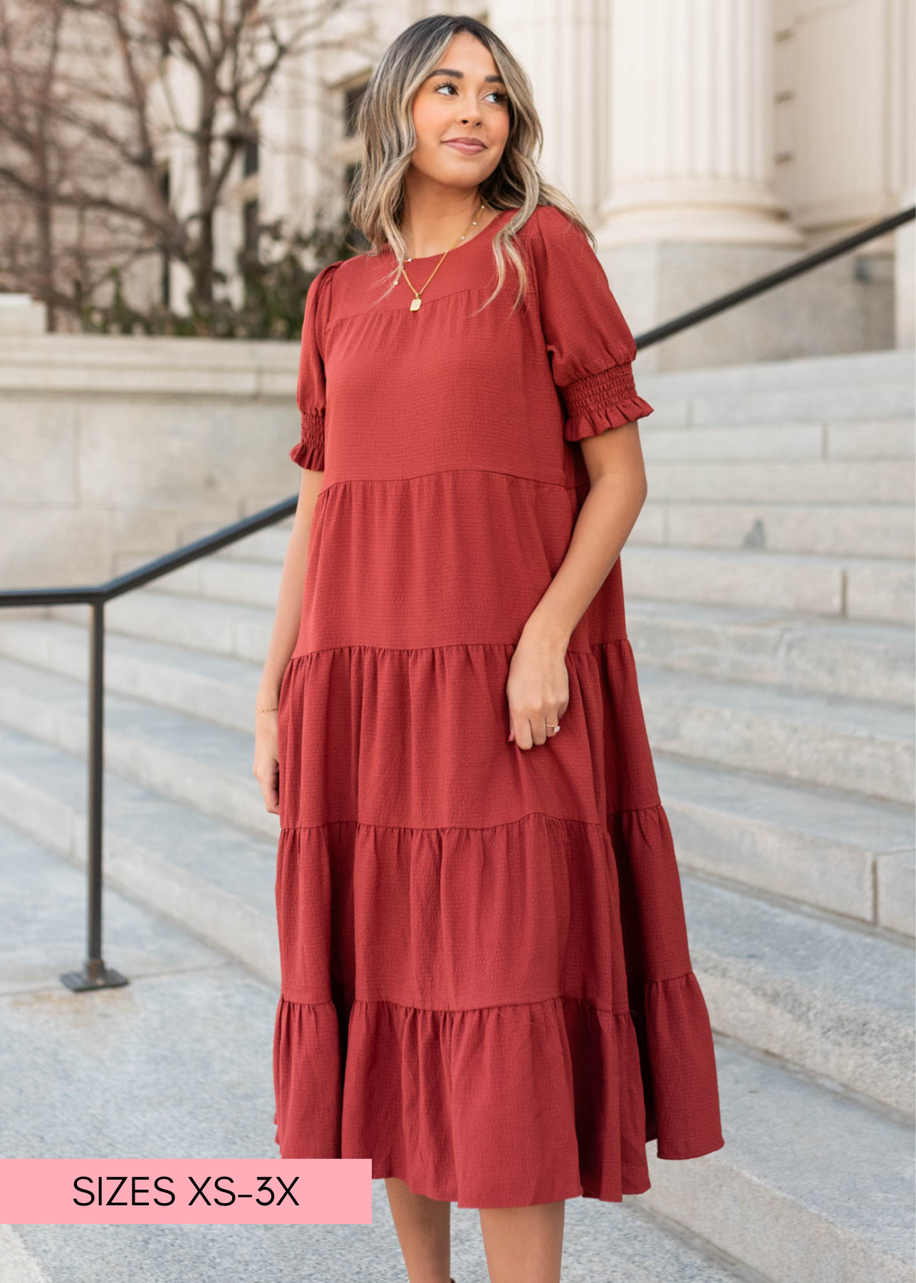 Janessa Tiered Rust Dress - Elegant Dress | Lena Layne
