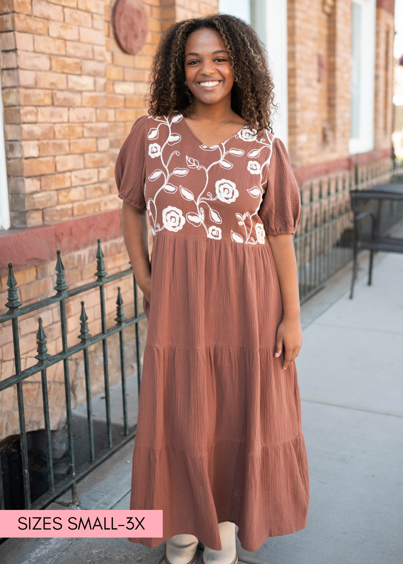 Maeve Brown Embroidered Maxi Dress Tea N Rose – Lena Layne