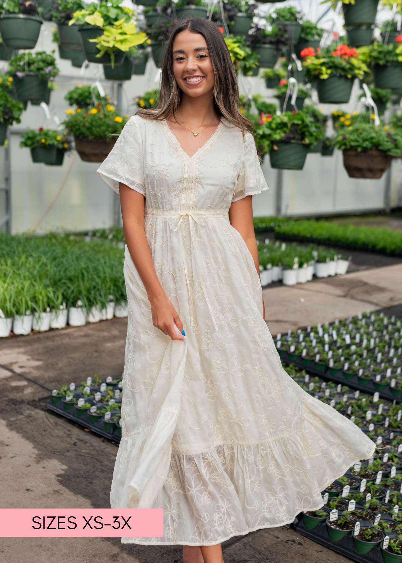 Mayla Cream Embroidered Floral Dress - Elegant Dress | Lena Layne