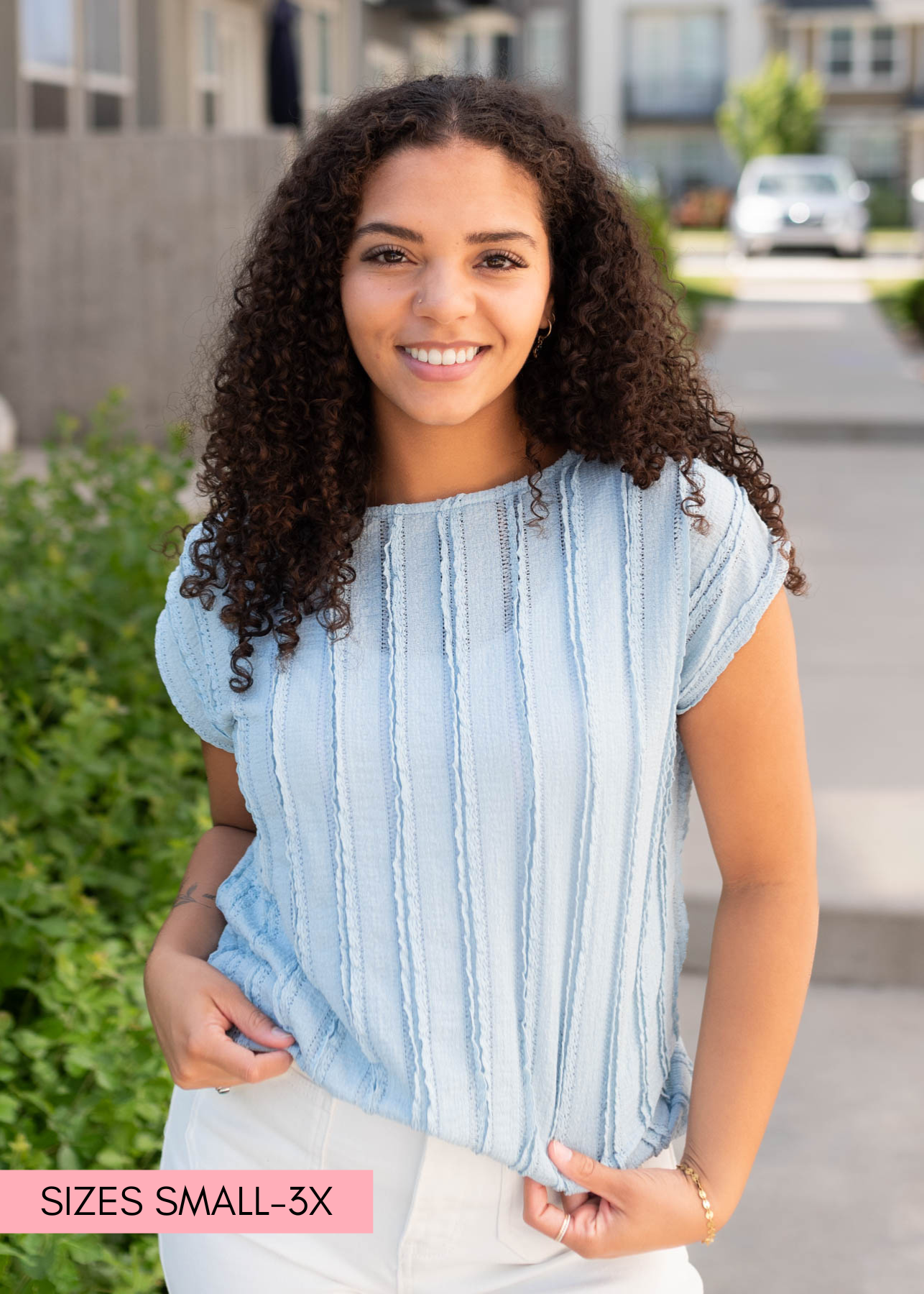 Ruth Blue Textured Top 7th Ray – Lena Layne