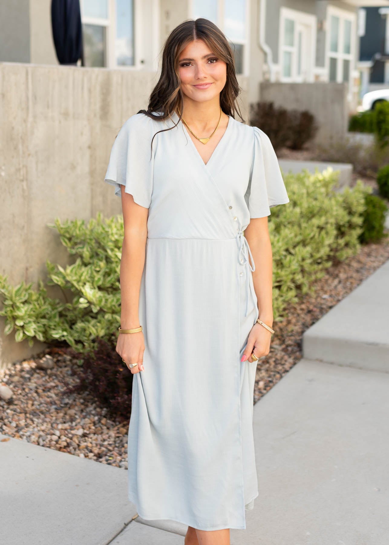 Sonya Dusty Blue Wrap Dress Gilli – Lena Layne